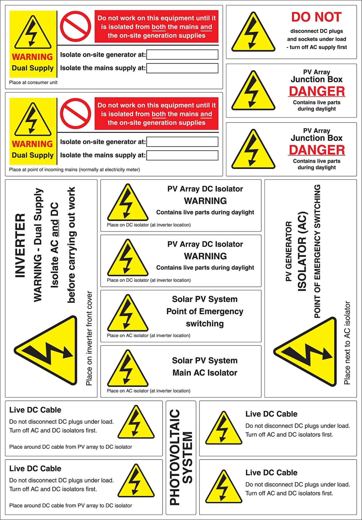 Solar PV System Warning Label Set - Green Tech Distributors I Solar ...
